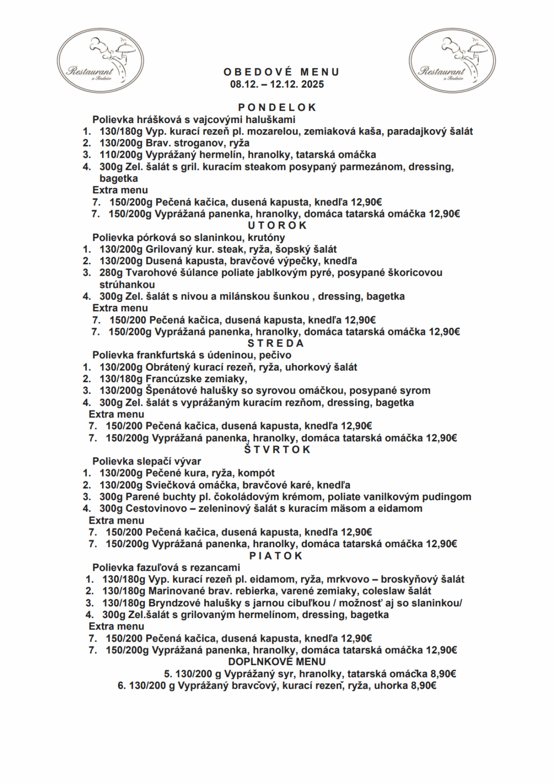 Denné menu – Restaurant u Radnice